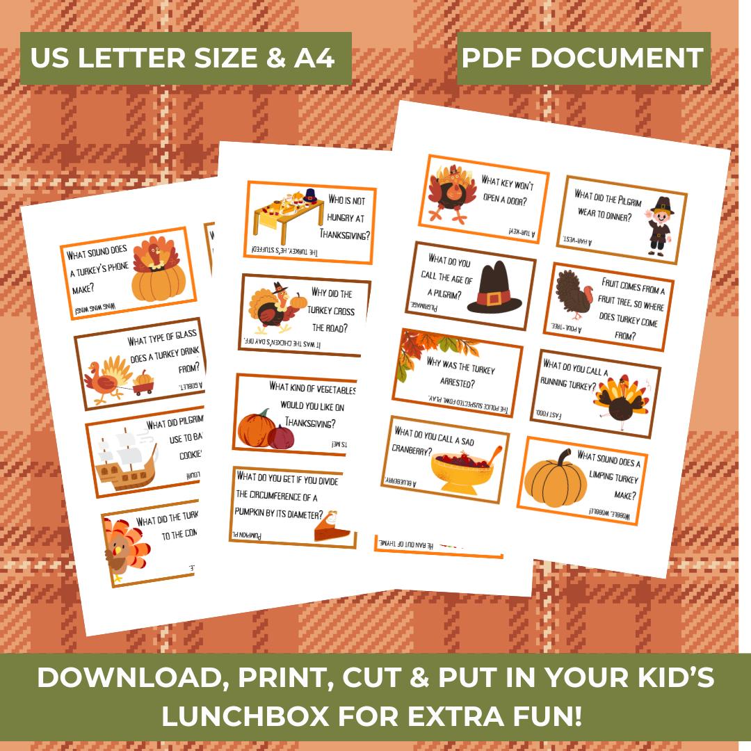 Thanksgiving Joke Cards Kid Lunchbox Jokes Thanksgiving Lunchbox Notes ...