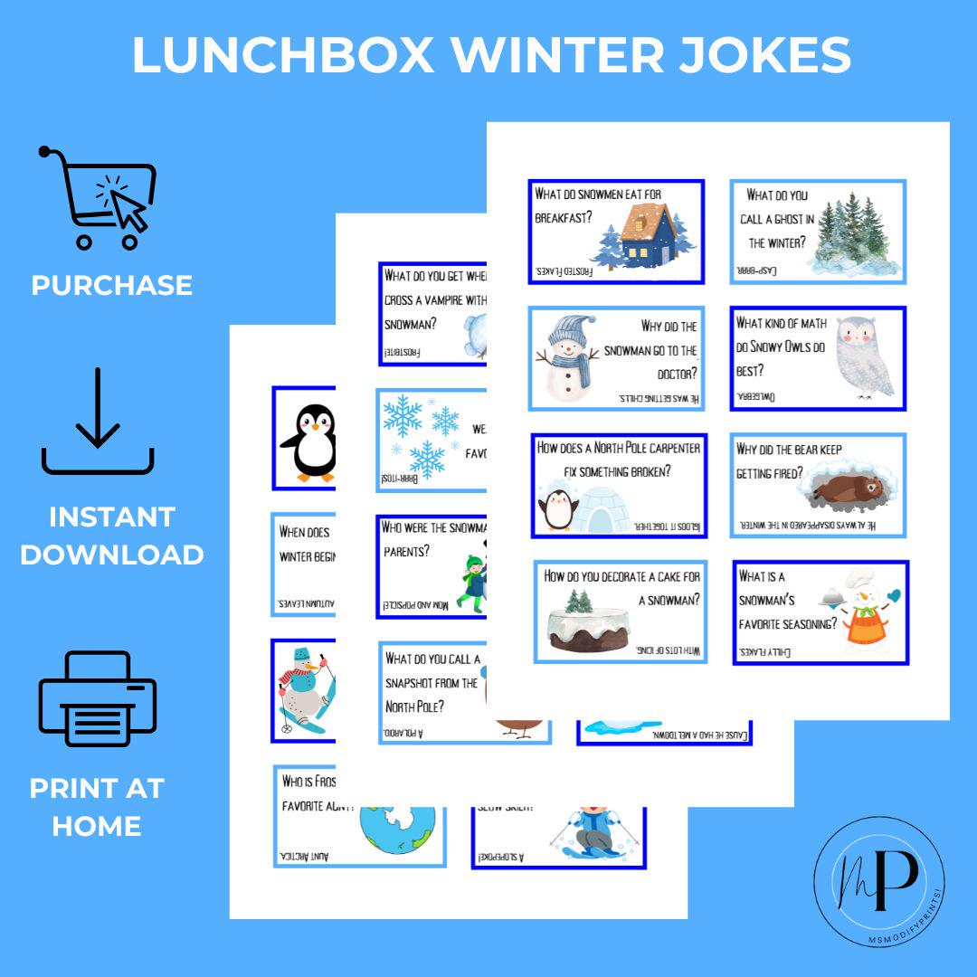 Winter Joke Cards Kid Lunchbox Jokes Winter Lunchox Notes for Kids ...