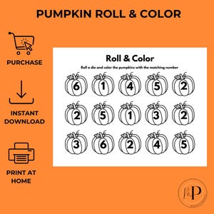 Roll and Color Pumpkin Printable Kids Numbers Game Fall Math Activity ...
