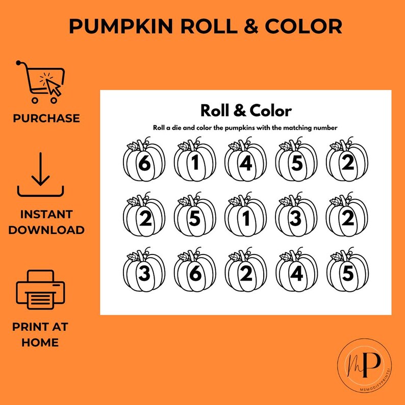 Roll and Color Pumpkin Printable Kids Numbers Game Fall Math Activity ...