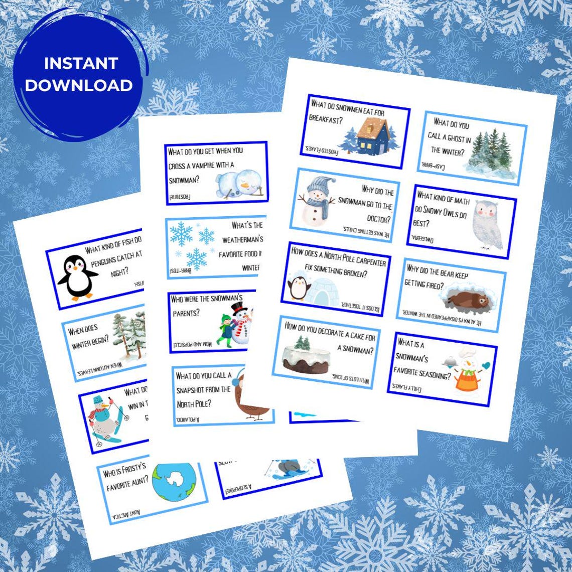 Winter Joke Cards Kid Lunchbox Jokes Winter Lunchox Notes for Kids ...