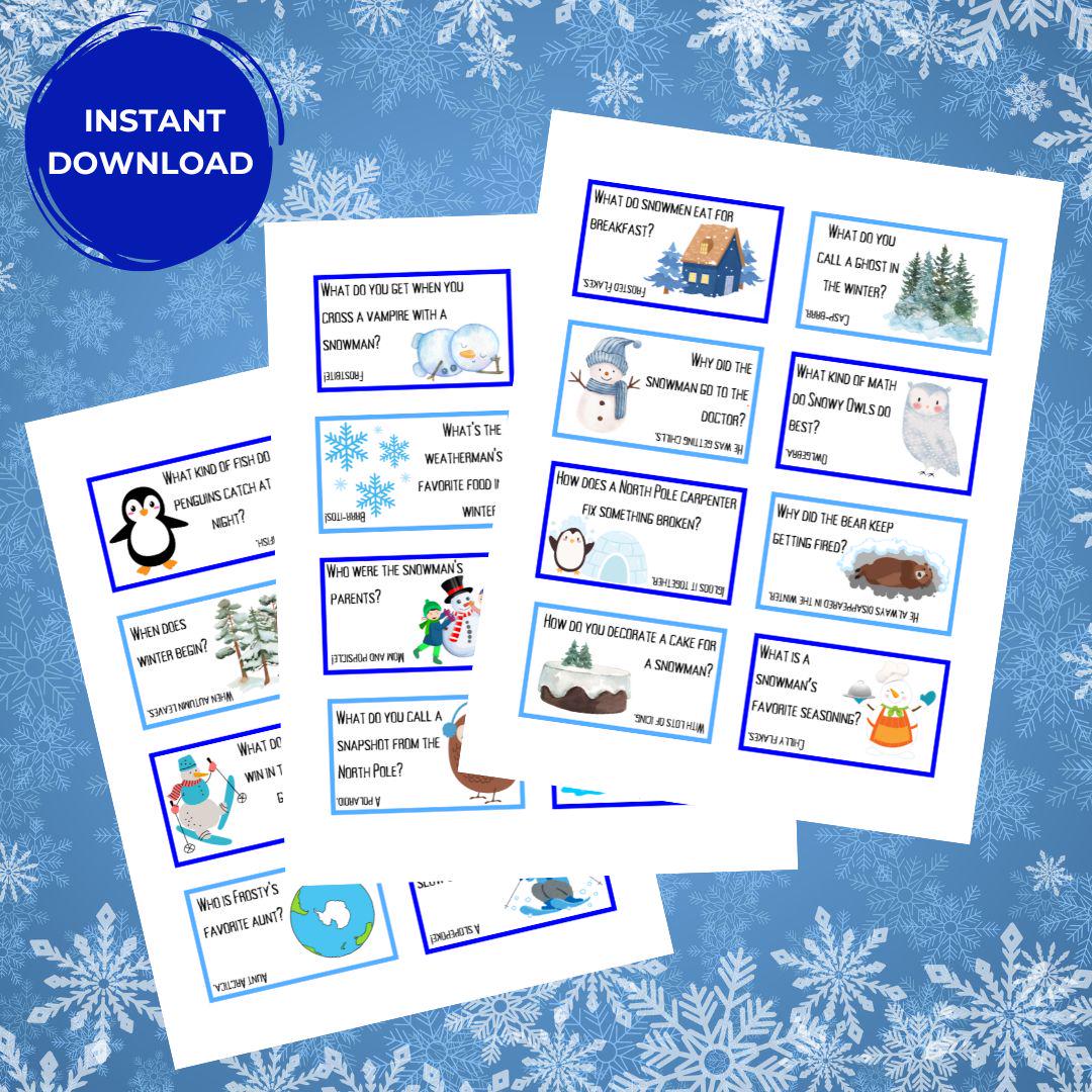 Winter Joke Cards Kid Lunchbox Jokes Winter Lunchox Notes for Kids ...