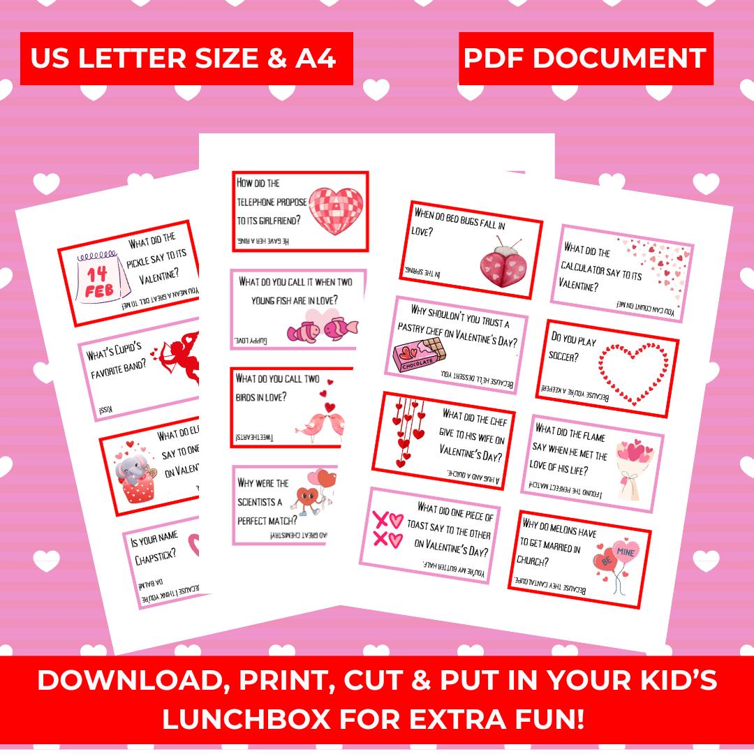 Valentine's Day Joke Cards Kid Lunchbox Jokes Valentine's Day Lunchox ...