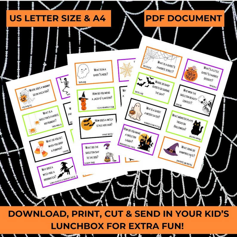 Halloween Joke Cards Kid Lunchbox Jokes Halloween Lunchbox Notes for ...