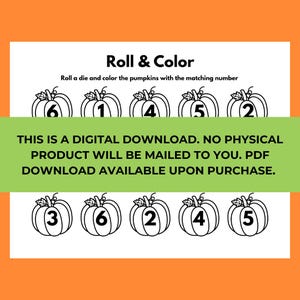Roll and Color Pumpkin Printable Kids Numbers Game Fall Math Activity ...