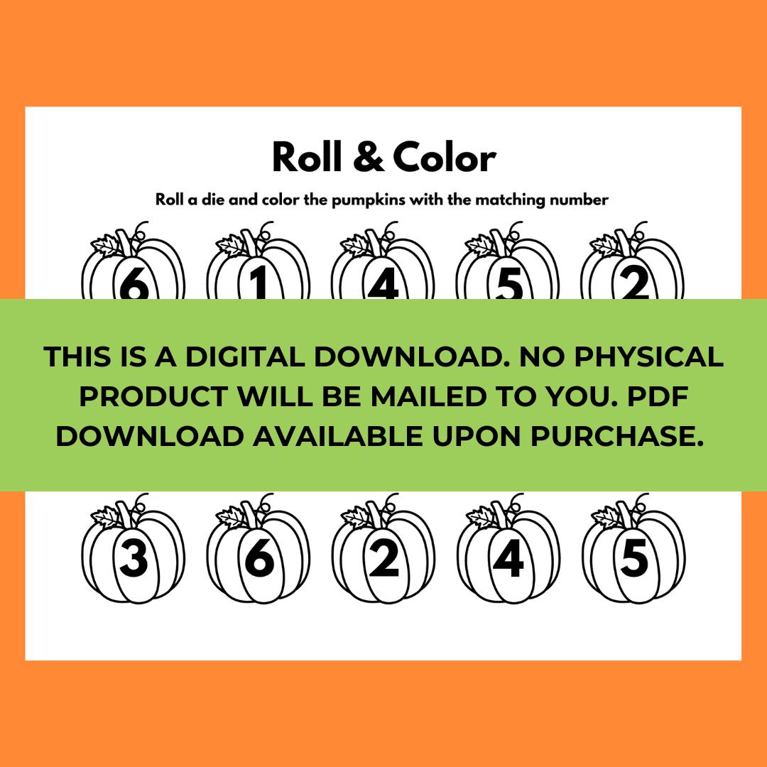 Roll and Color Pumpkin Printable Kids Numbers Game Fall Math Activity ...