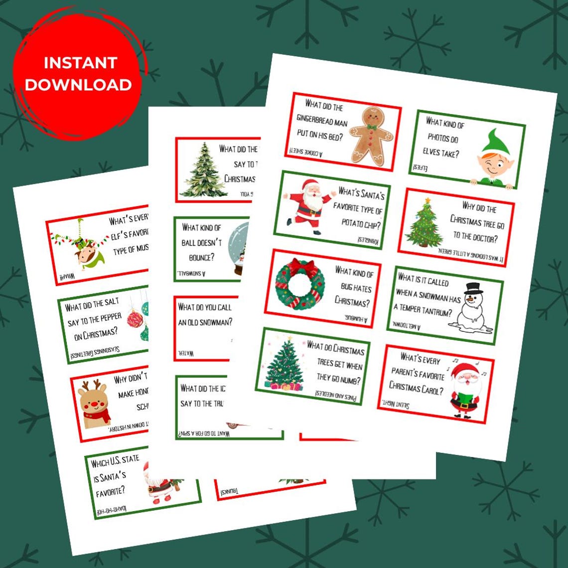 Christmas Joke Cards Kid Lunchbox Jokes Christmas Lunchox Notes for ...