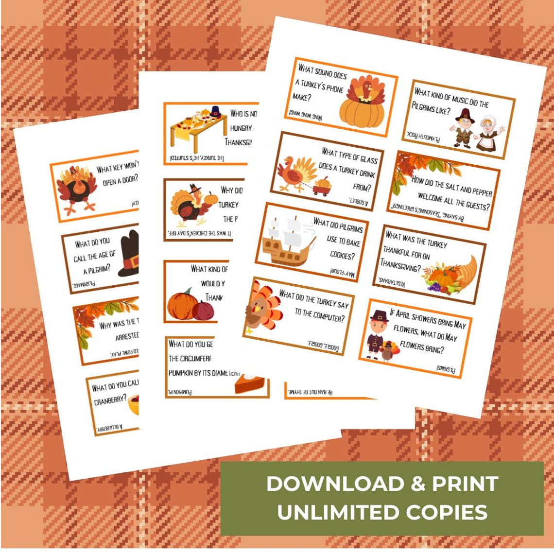 Thanksgiving Joke Cards Kid Lunchbox Jokes Thanksgiving Lunchbox Notes ...