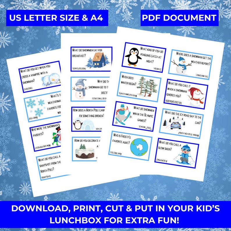 Winter Joke Cards Kid Lunchbox Jokes Winter Lunchox Notes for Kids ...