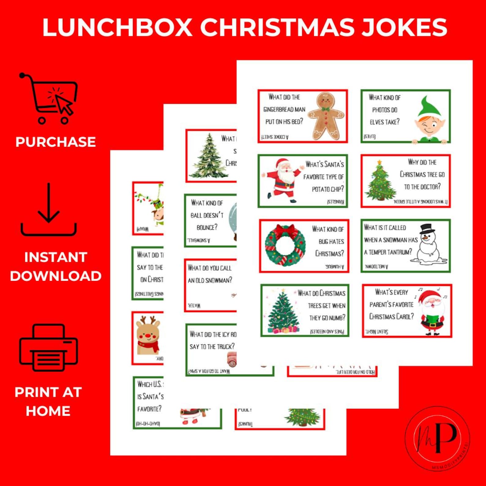 Christmas Joke Cards Kid Lunchbox Jokes Christmas Lunchox Notes for ...