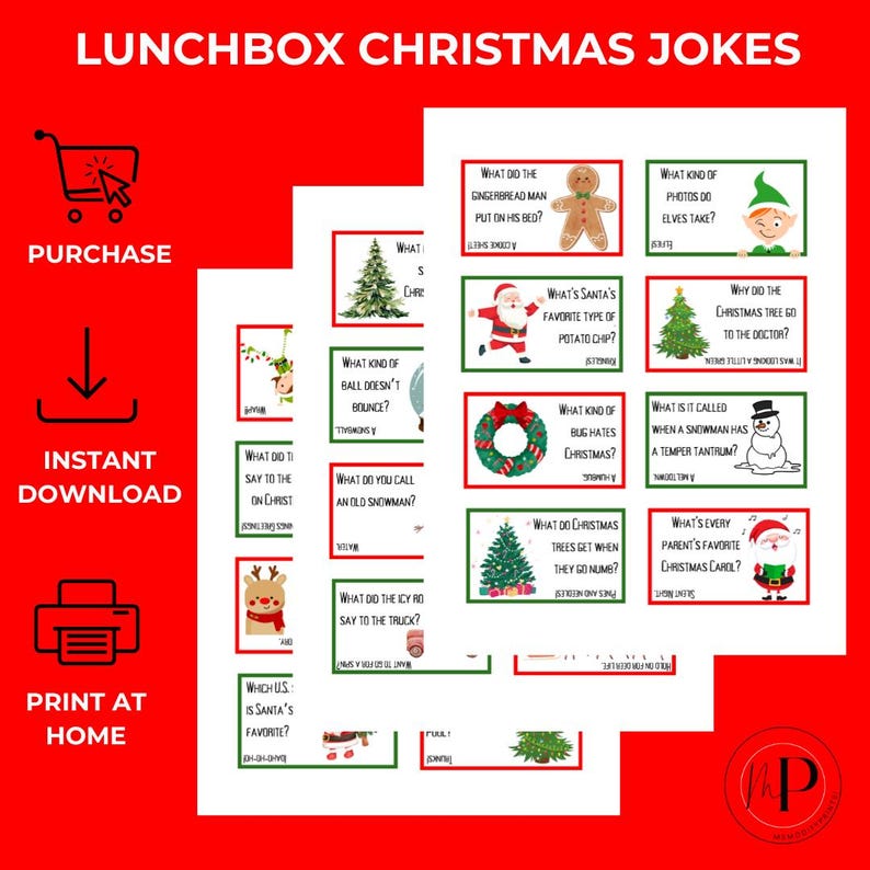Christmas Joke Cards Kid Lunchbox Jokes Christmas Lunchox Notes for ...