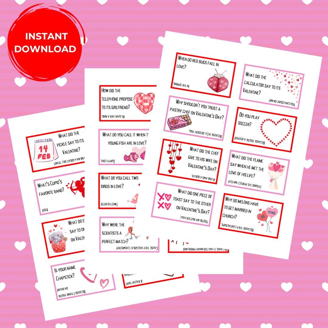 Valentine's Day Joke Cards Kid Lunchbox Jokes Valentine's Day Lunchox ...