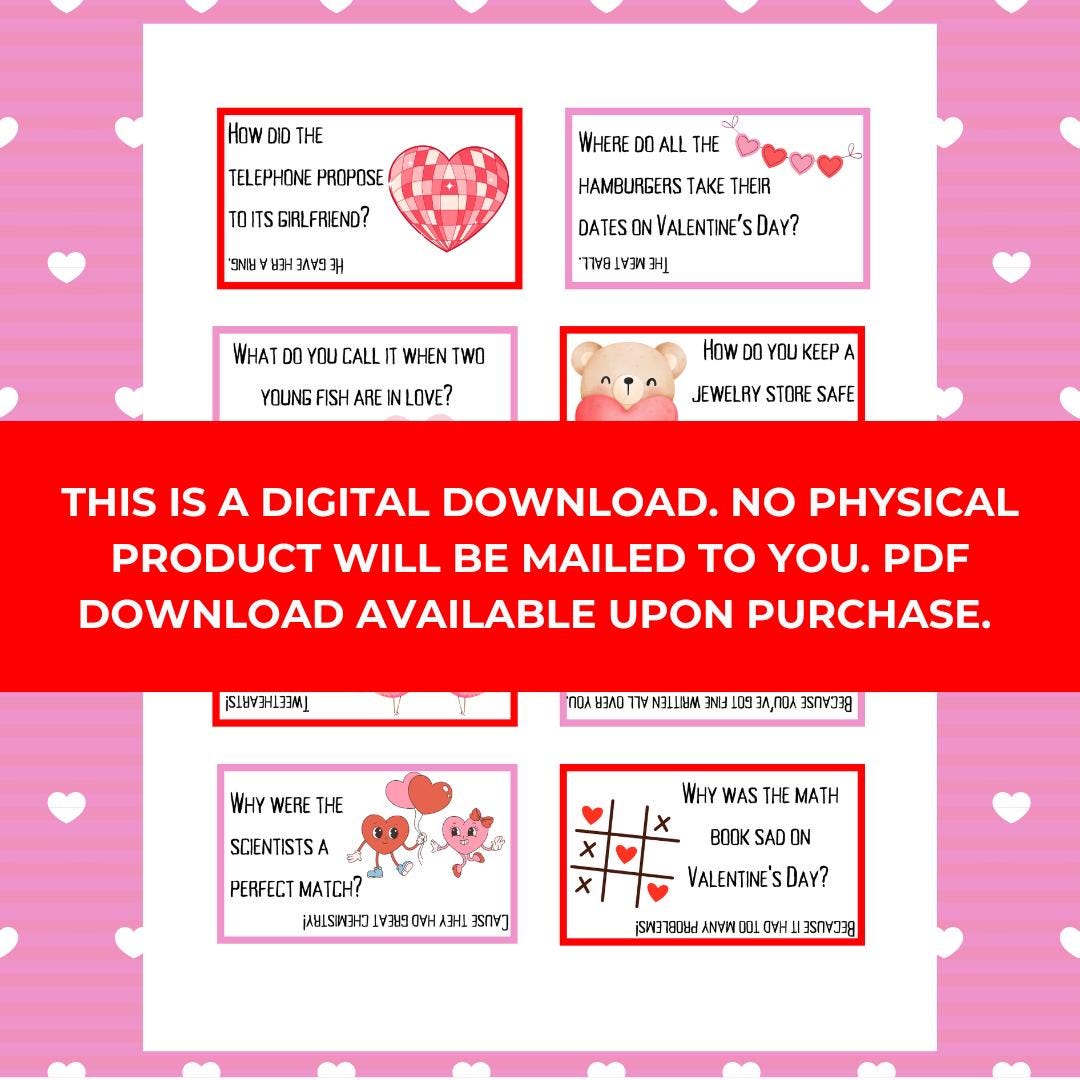 Valentine's Day Joke Cards Kid Lunchbox Jokes Valentine's Day Lunchox ...