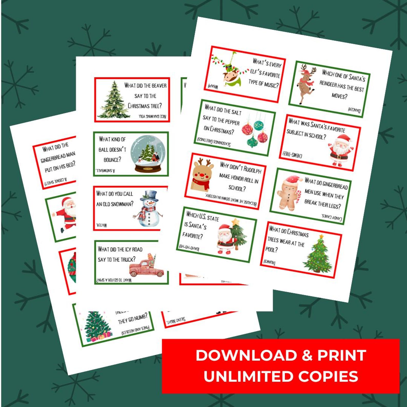Christmas Joke Cards Kid Lunchbox Jokes Christmas Lunchox Notes for ...