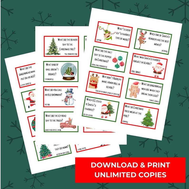 Christmas Joke Cards Kid Lunchbox Jokes Christmas Lunchox Notes for ...