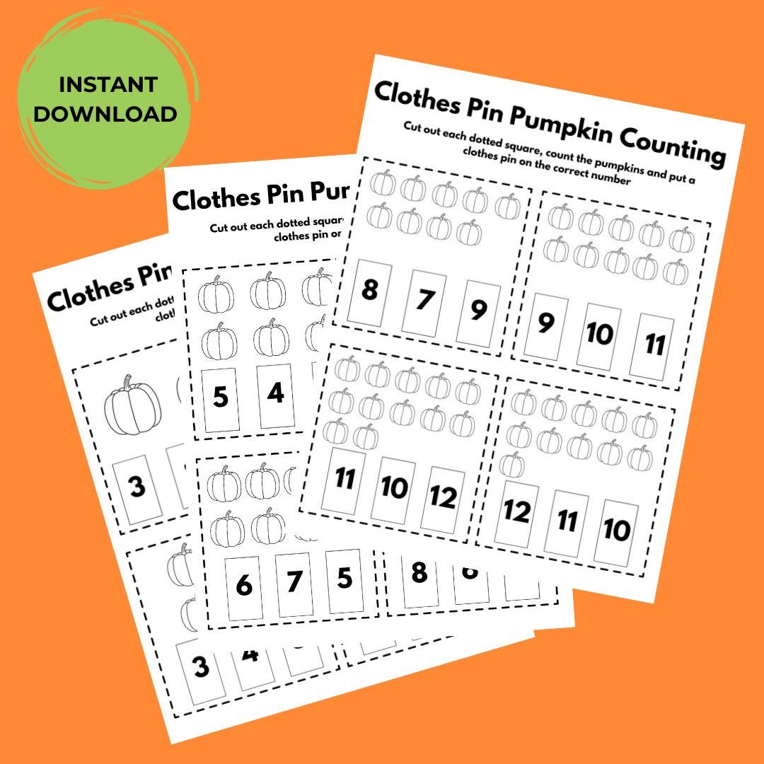 Clothes Pin Pumpkin Counting Preschool Pumpkin Worksheets Teach Numbers ...
