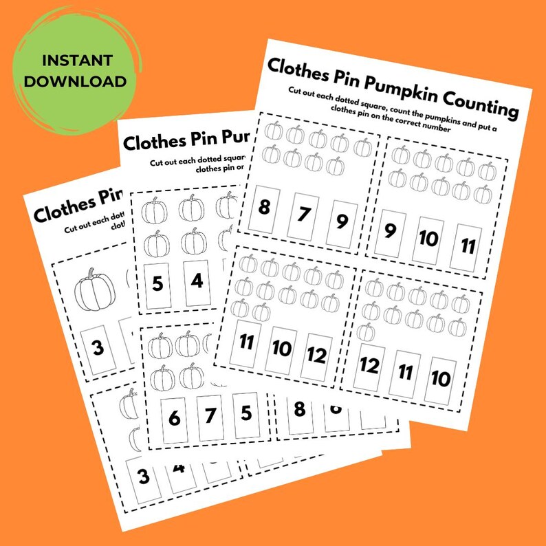 Clothes Pin Pumpkin Counting Preschool Pumpkin Worksheets Teach Numbers ...