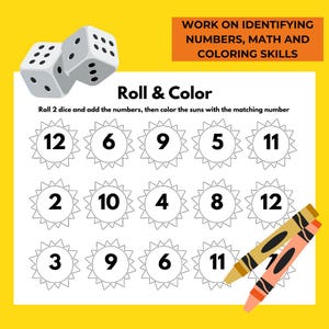 Roll and Color Spring Printable Kids Numbers Game Spring Summer Math ...