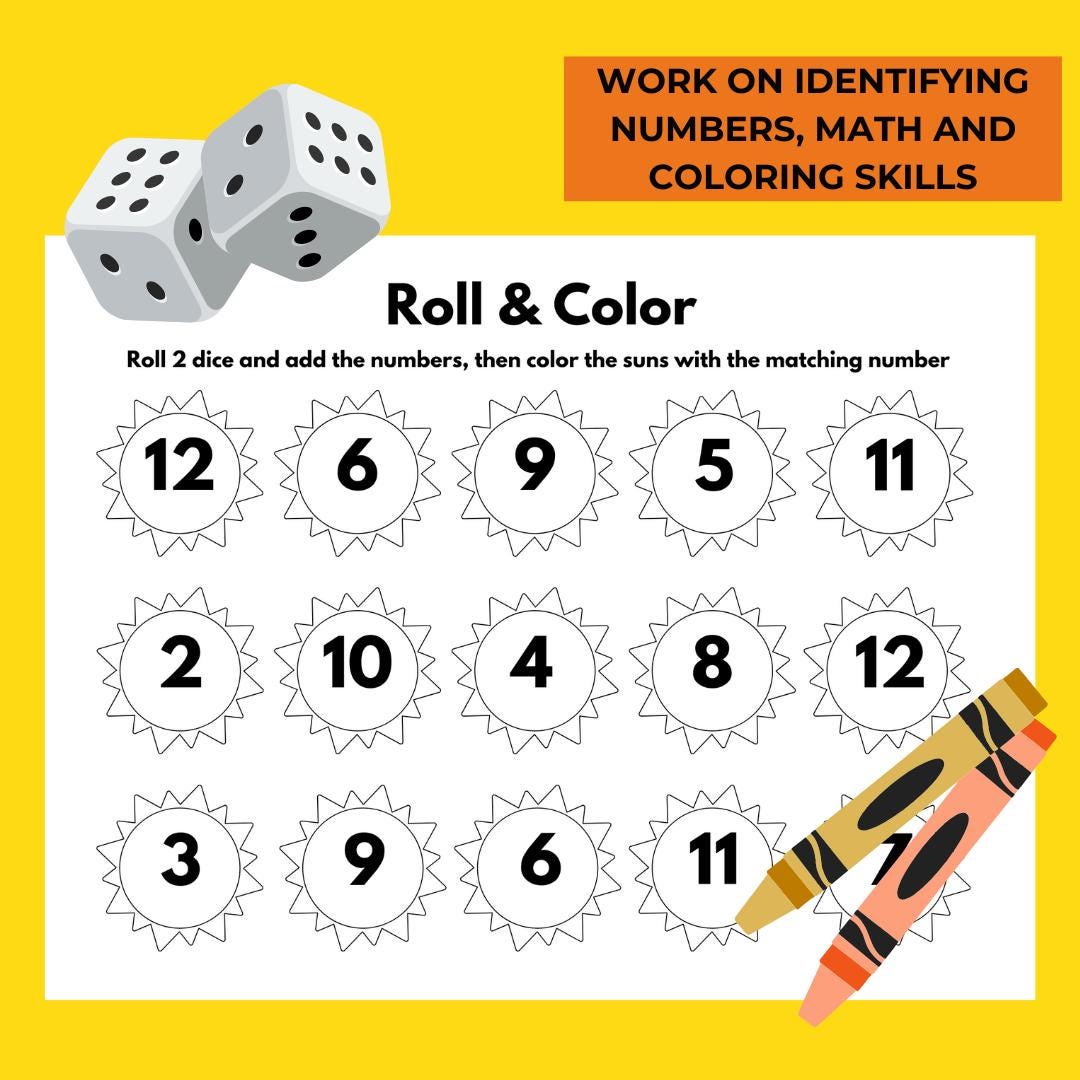 Roll and Color Spring Printable Kids Numbers Game Spring Summer Math ...