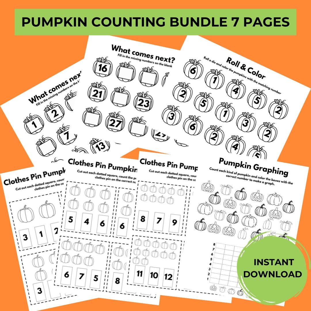 Fall Preschool Kindergarten Pumpkin Counting Numbers Learning Bundle ...
