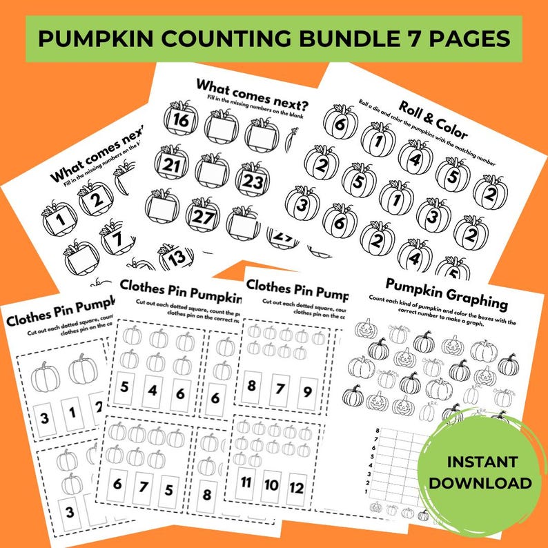 Fall Preschool Kindergarten Pumpkin Counting Numbers Learning Bundle ...