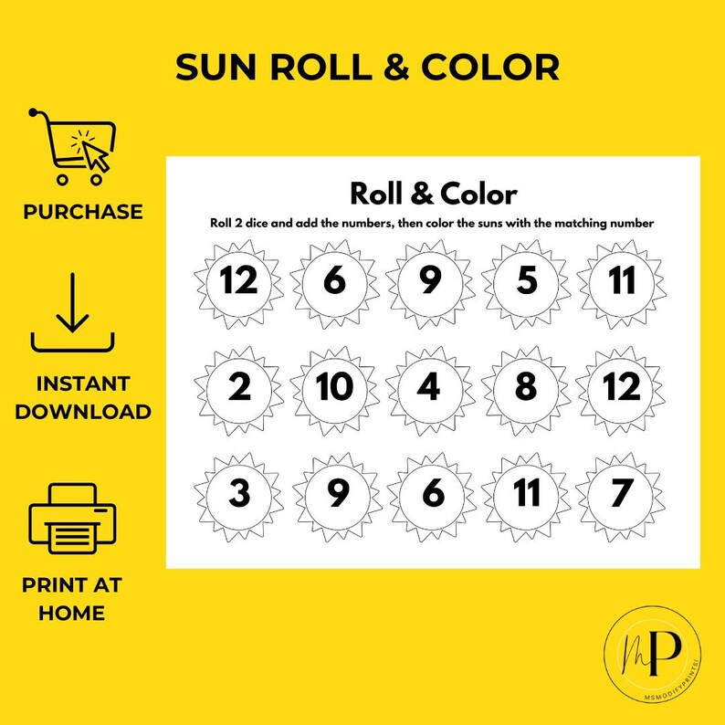 Roll and Color Spring Printable Kids Numbers Game Spring Summer Math ...