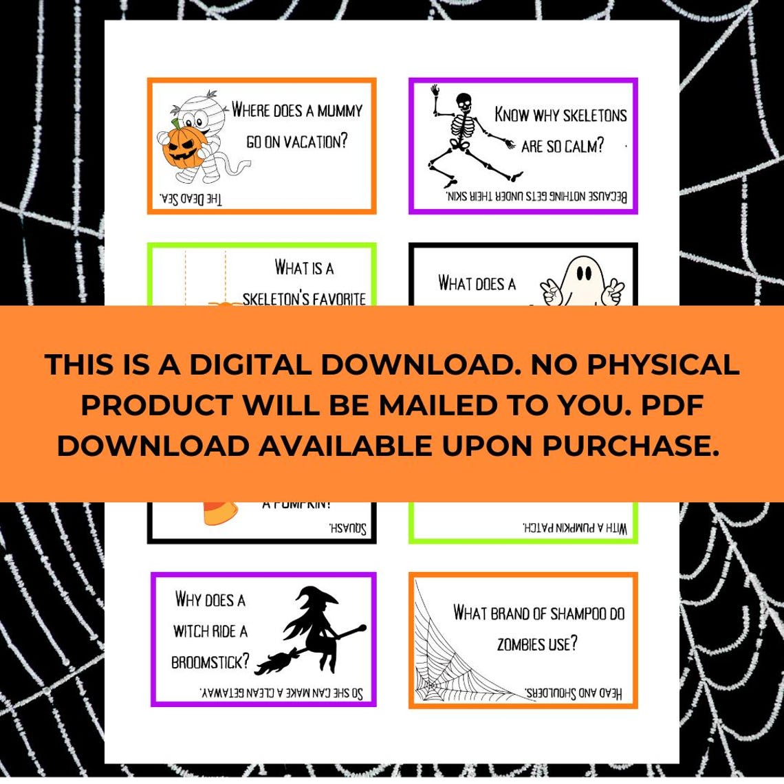 Halloween Joke Cards Kid Lunchbox Jokes Halloween Lunchbox Notes for ...