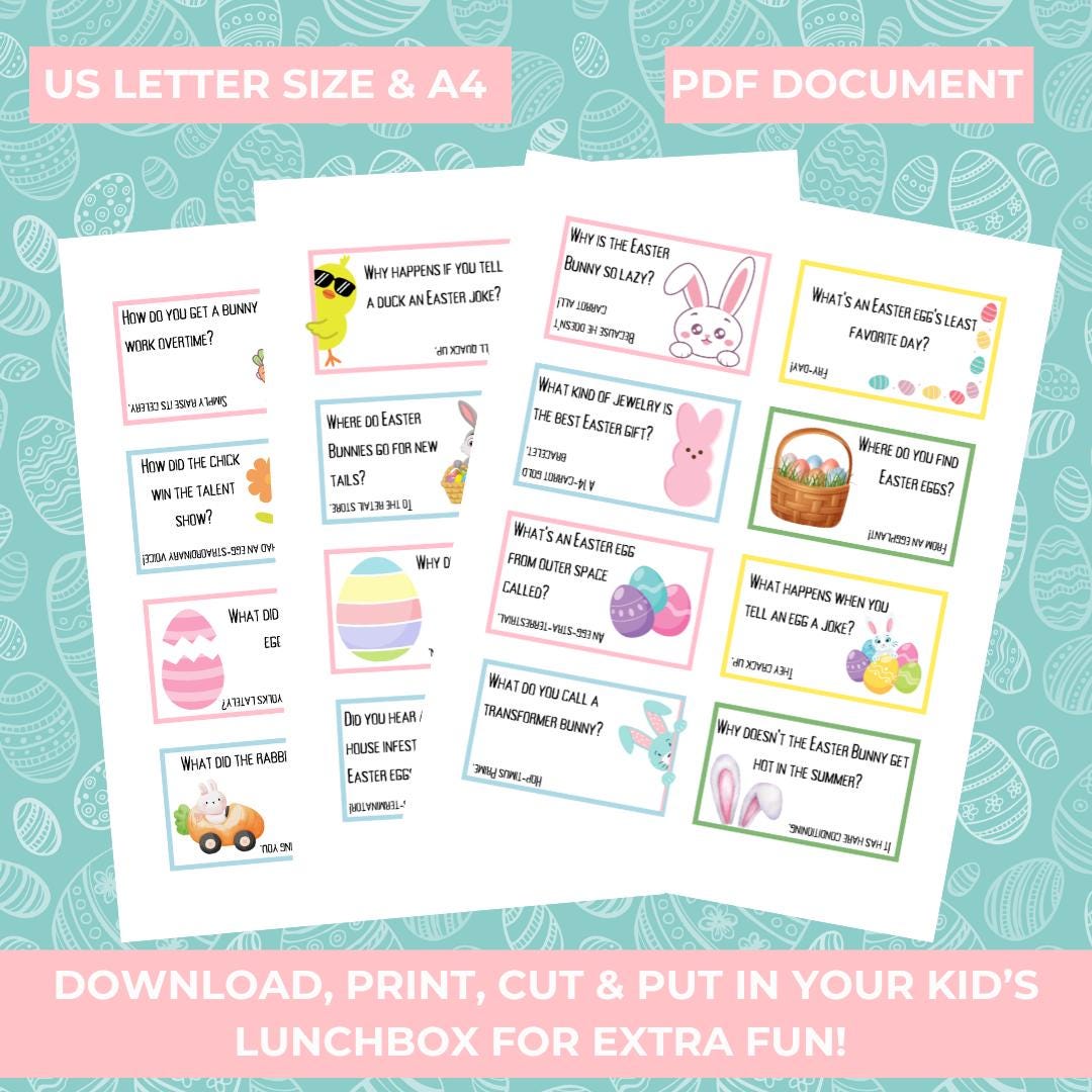 Easter Joke Cards Kid Lunchbox Jokes Spring Lunchox Notes for Kids ...