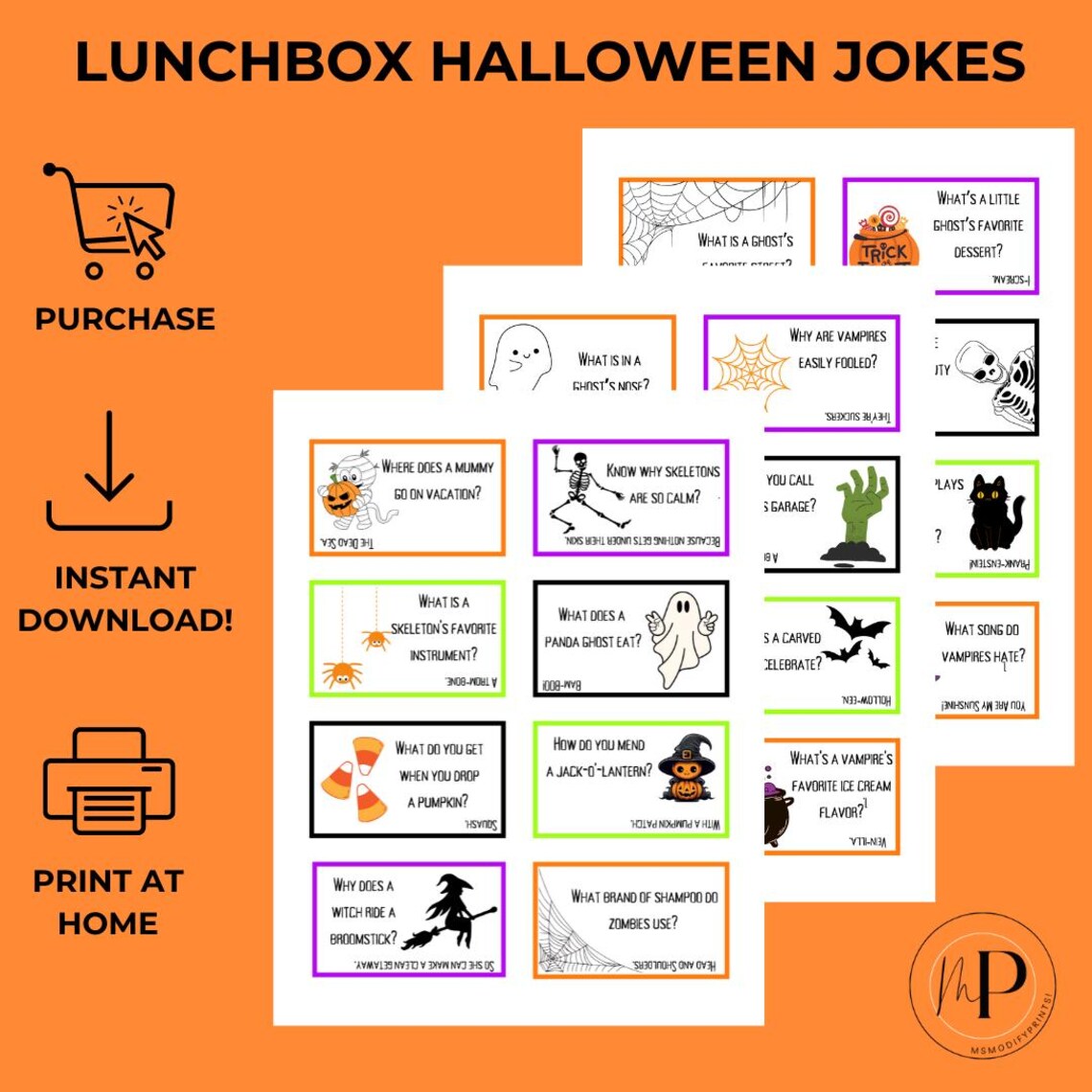 Halloween Joke Cards Kid Lunchbox Jokes Halloween Lunchbox Notes for ...
