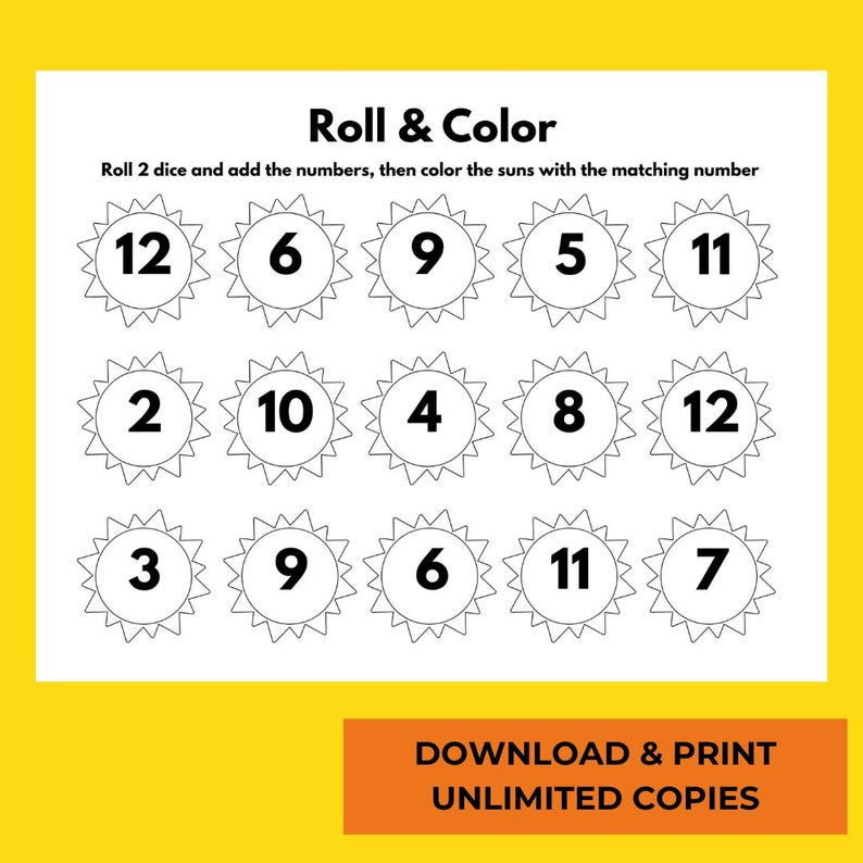 Roll and Color Spring Printable Kids Numbers Game Spring Summer Math ...