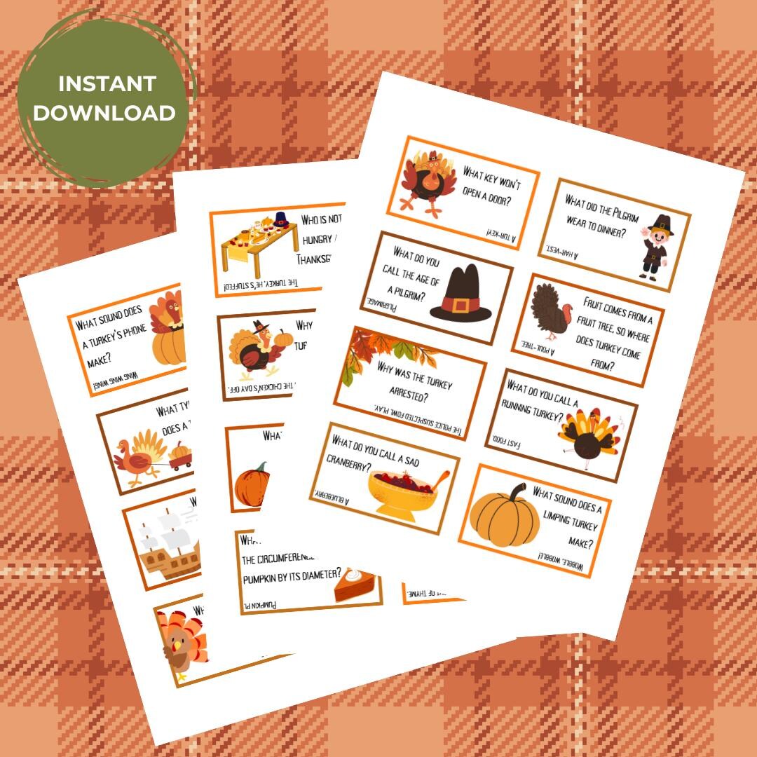 Thanksgiving Joke Cards Kid Lunchbox Jokes Thanksgiving Lunchbox Notes ...