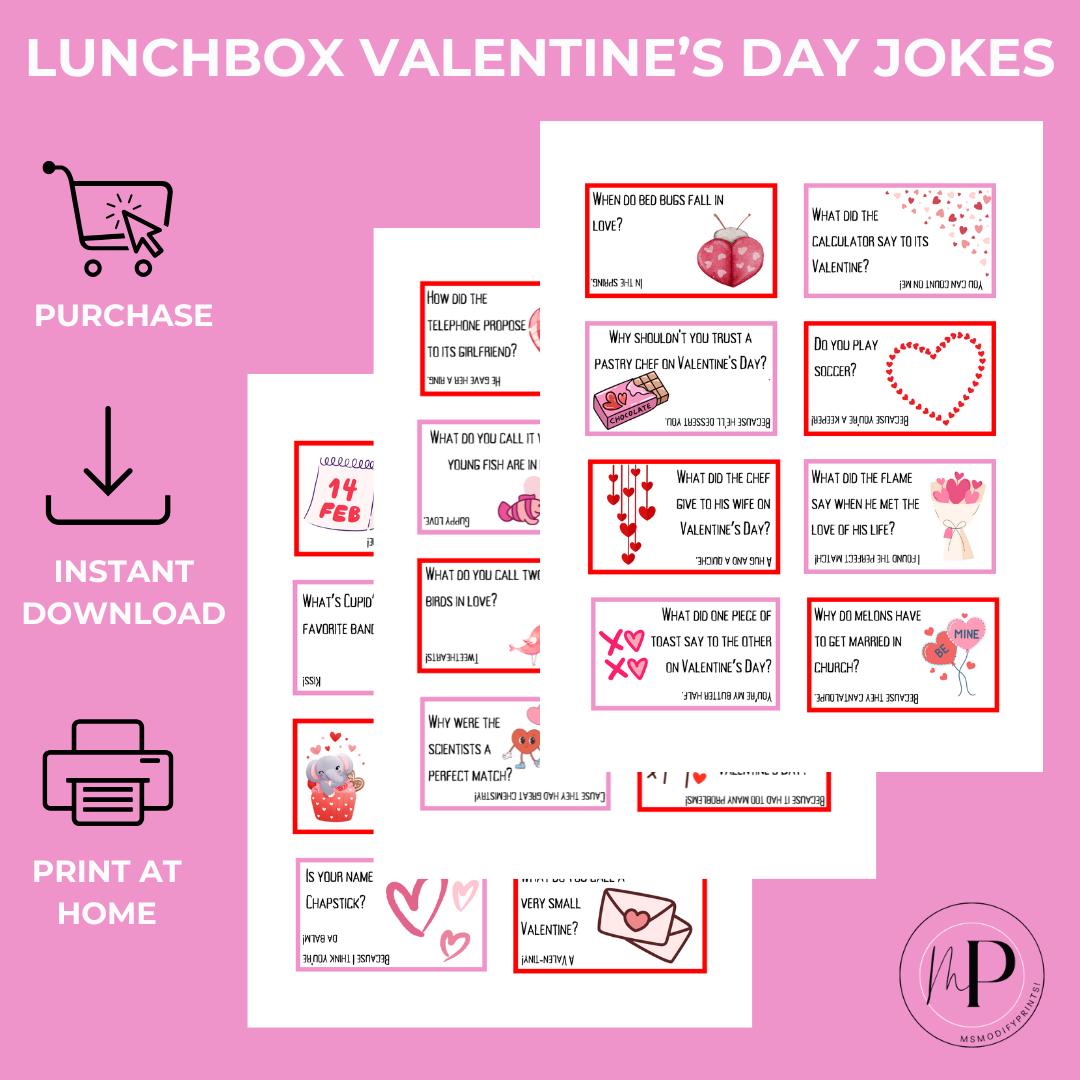 Valentine's Day Joke Cards Kid Lunchbox Jokes Valentine's Day Lunchox ...