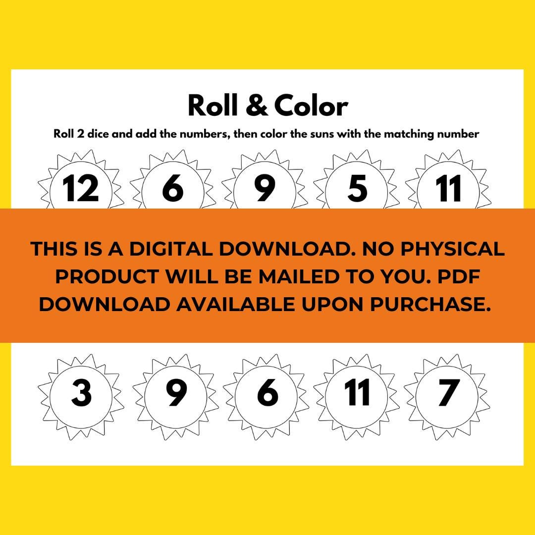 Roll and Color Spring Printable Kids Numbers Game Spring Summer Math ...