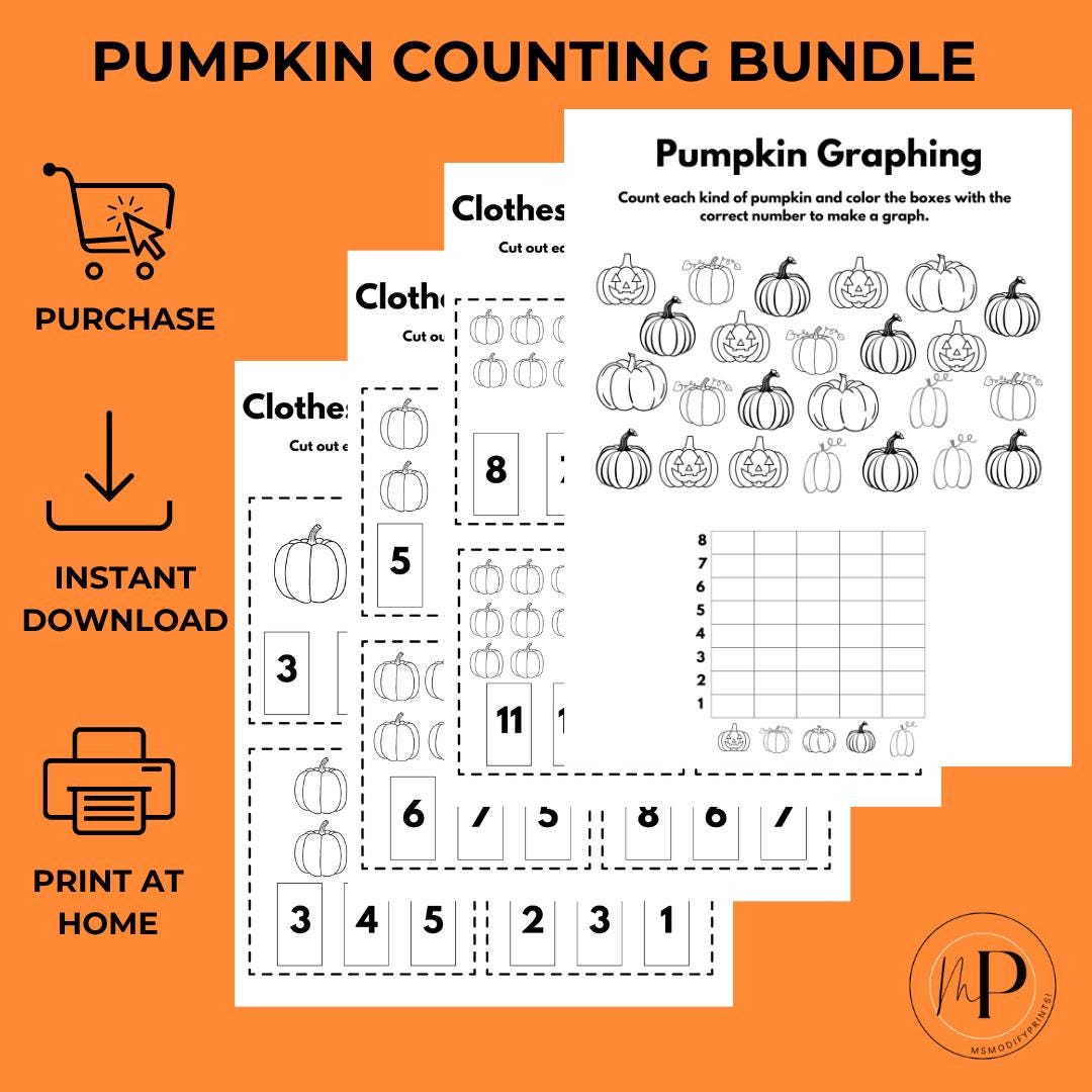 Fall Preschool Kindergarten Pumpkin Counting Numbers Learning Bundle ...