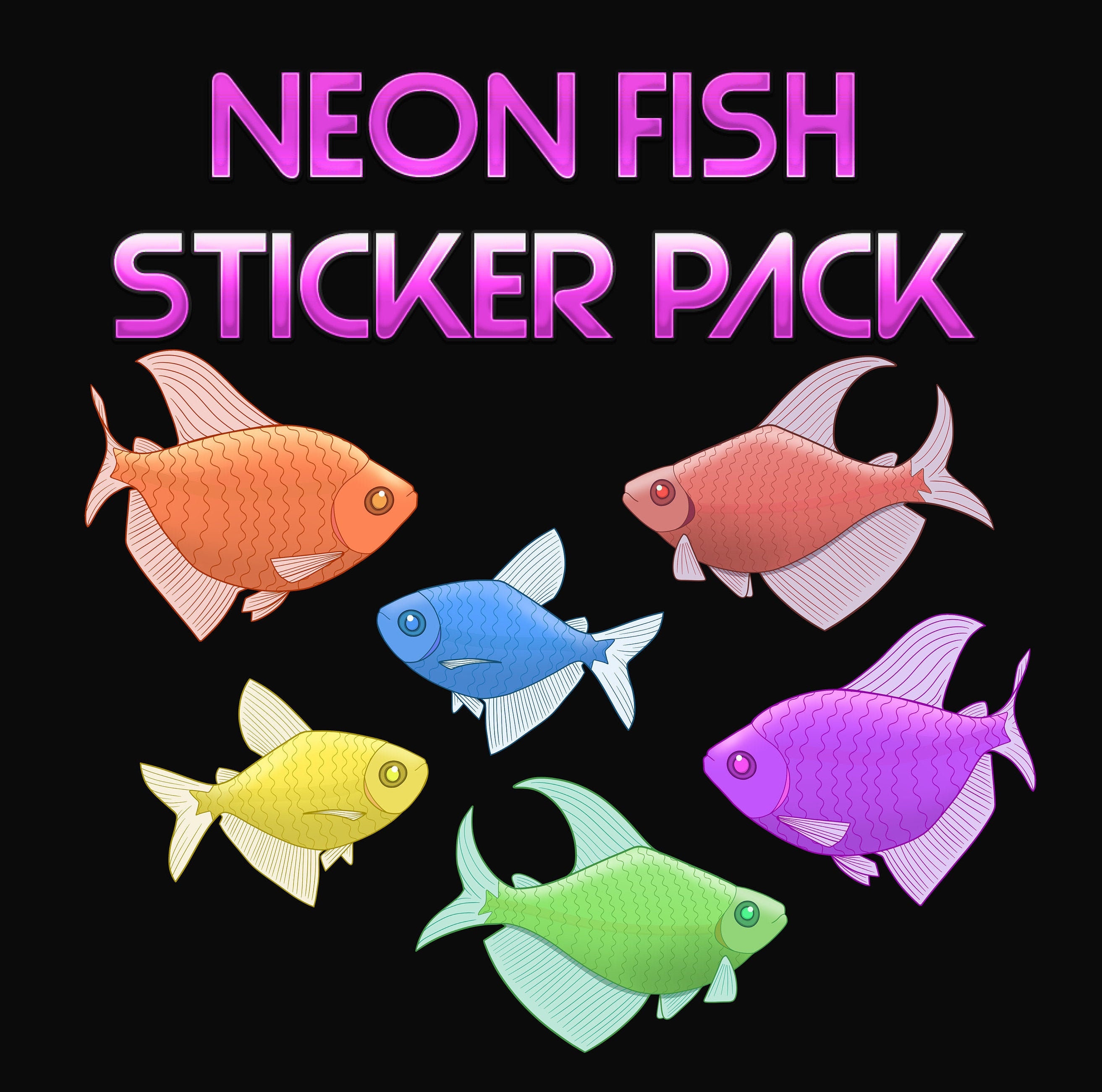 Neon Fish Sticker Pack Glow Fish Stickers Laminated Vinyl - Etsy UK