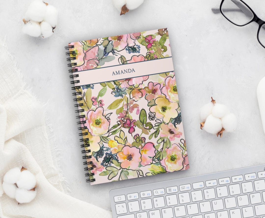Personalized Spiral Notebook Floral Journal Custom Name Notebook Pretty ...