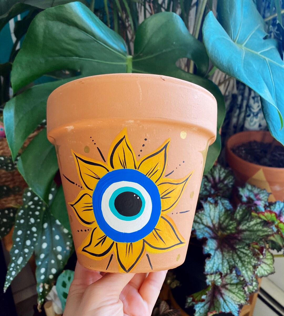 Sunflower and Evil Eye, Planter, Summer , Evil Eye Protection, Sunshine ...