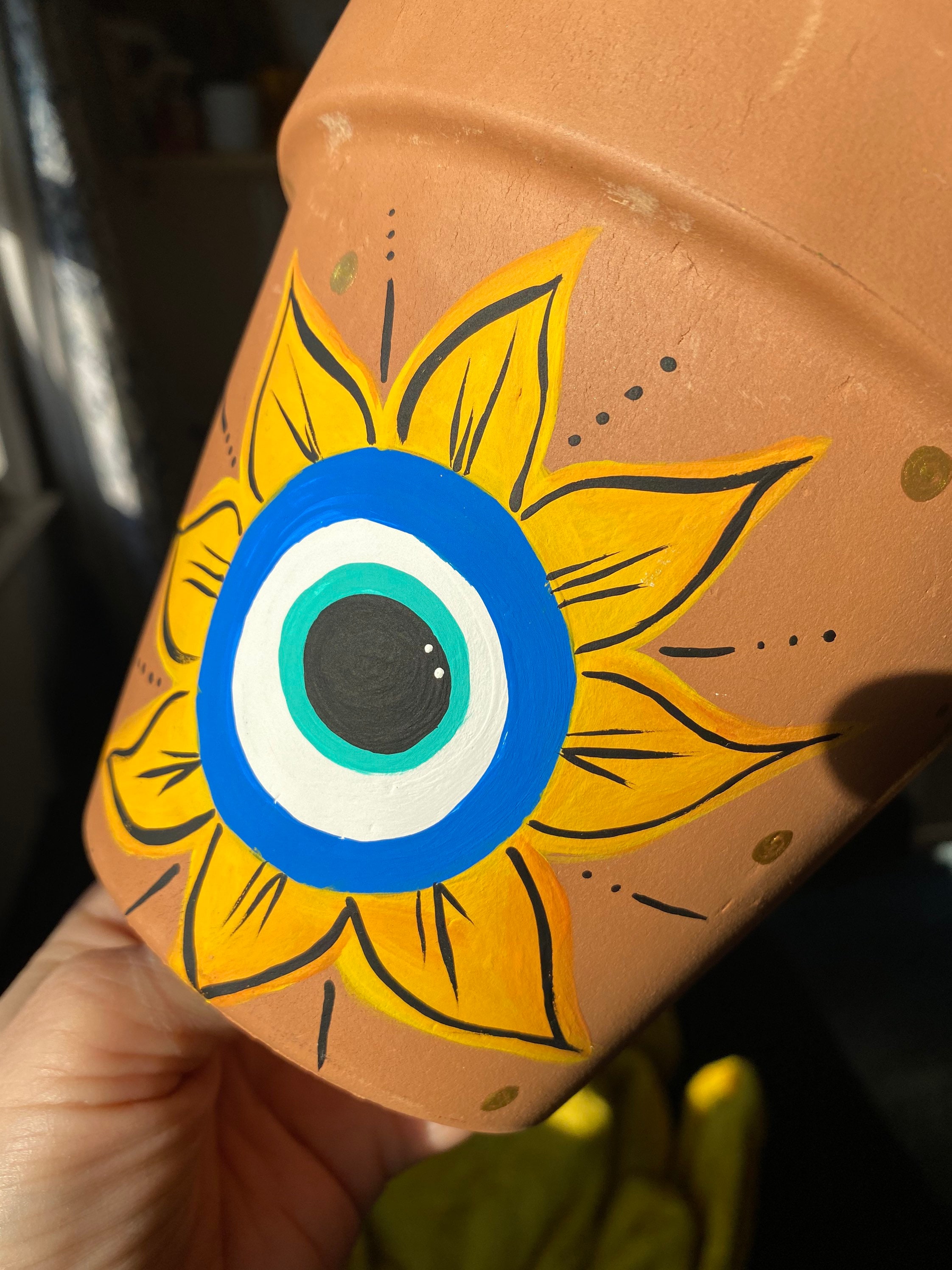 Sunflower and Evil Eye, Planter, Summer , Evil Eye Protection, Sunshine ...