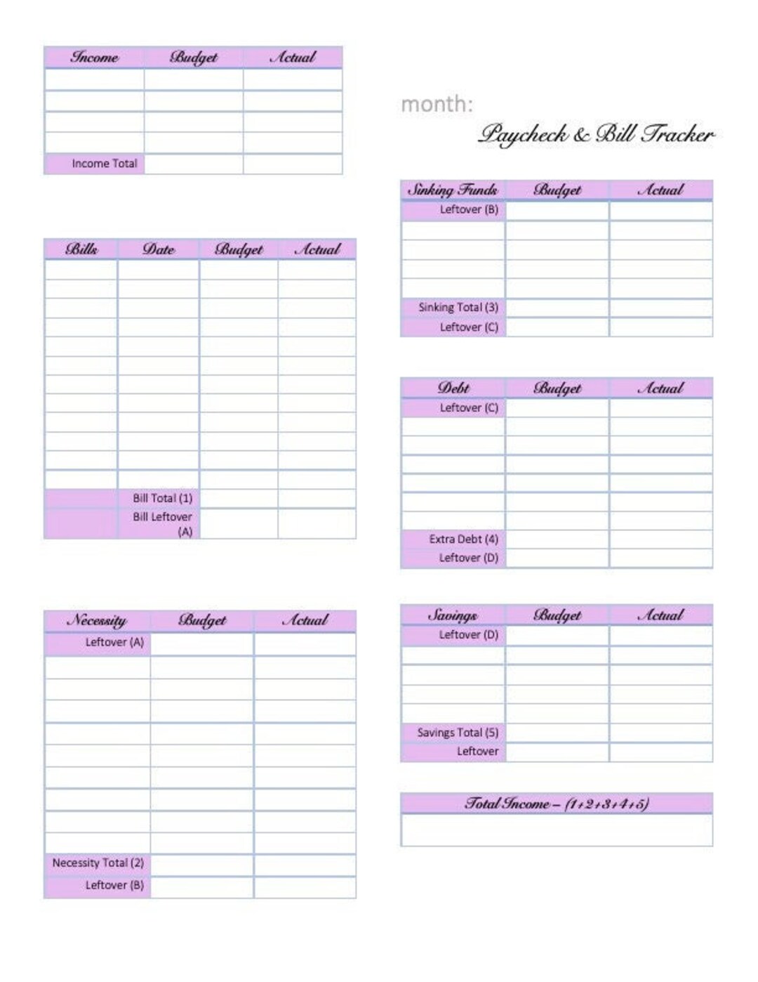 Monthly Paycheck and Bill Tracker - Etsy