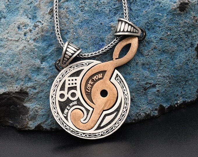 Musical Note Necklace, Couple Necklace, Left Key Musical Note Necklace ...