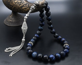 Turkish Prayer 33 Beads, Natural Agate Gemstone Tasbih, 925 Sterling ...