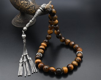 Turkish Prayer 33 Beads, Natural Agate Gemstone Tasbih, 925 Sterling ...