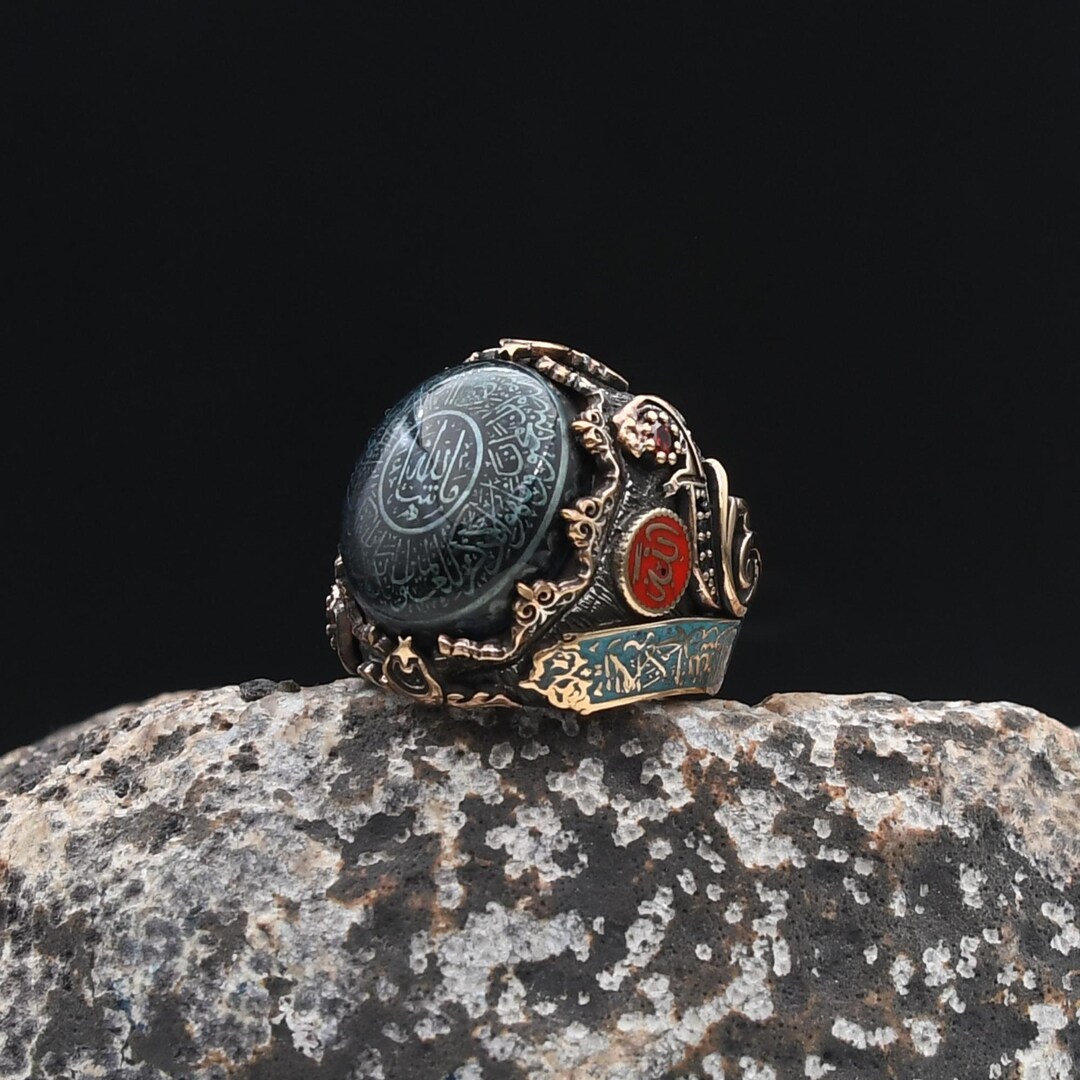 Handmade İslamic Silver Ring, Hand Carved Quran, Kalima Shahada ...