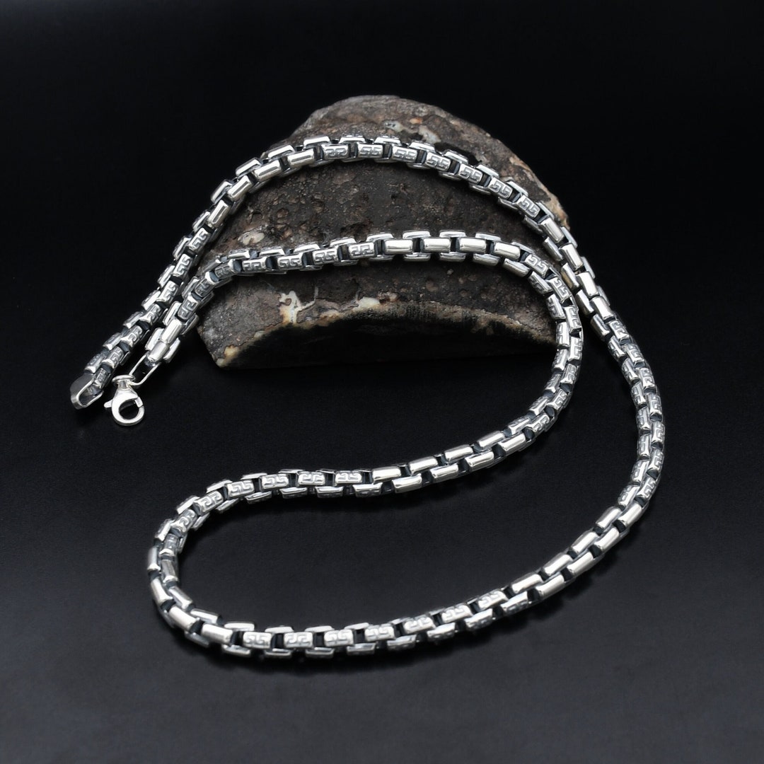 Greek Design Silver Chain, 925 Sterling Silver 7 MM Chain Necklace ...
