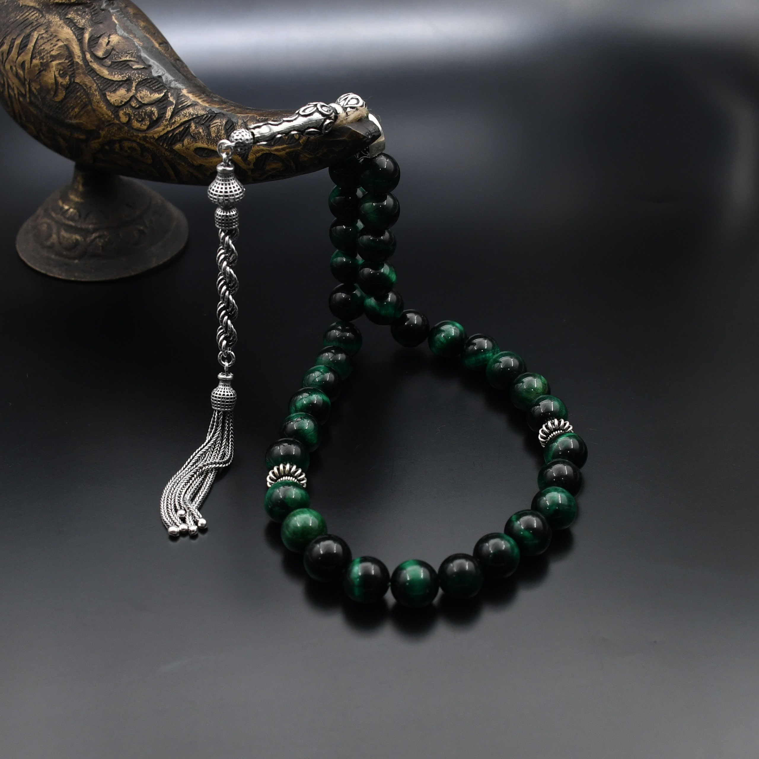Original Tiger's Eye Gemstone Tasbih, Turkish Islamic Prayer 33 Beads ...