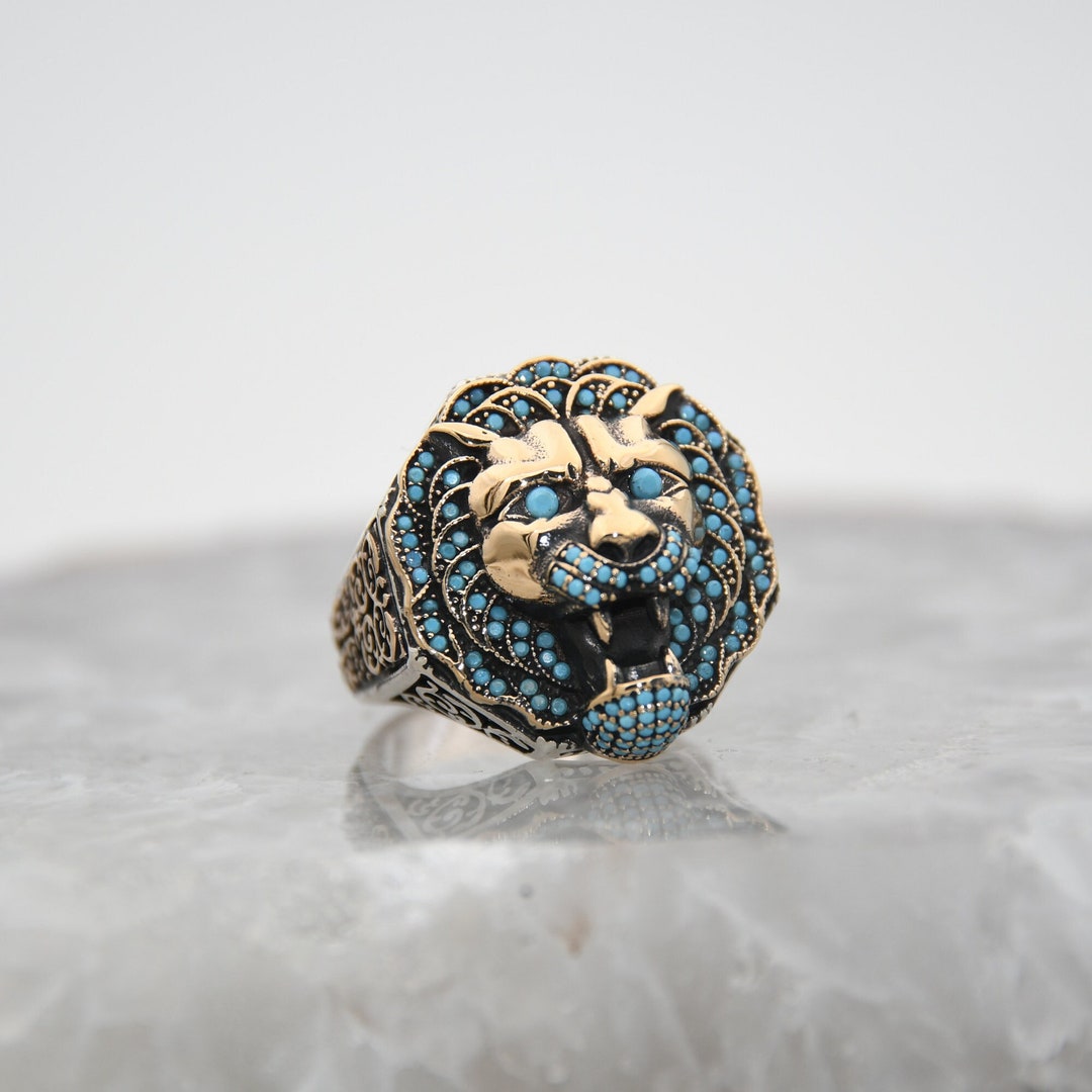 Lion Silver Ring Design, Turquoise Stone Decorated, Special Design ...