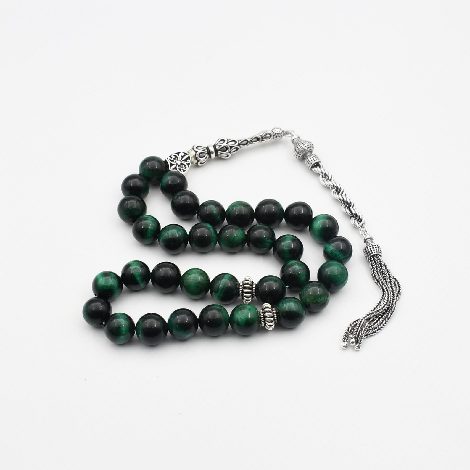 Original Tiger's Eye Gemstone Tasbih, Turkish Islamic Prayer 33 Beads ...