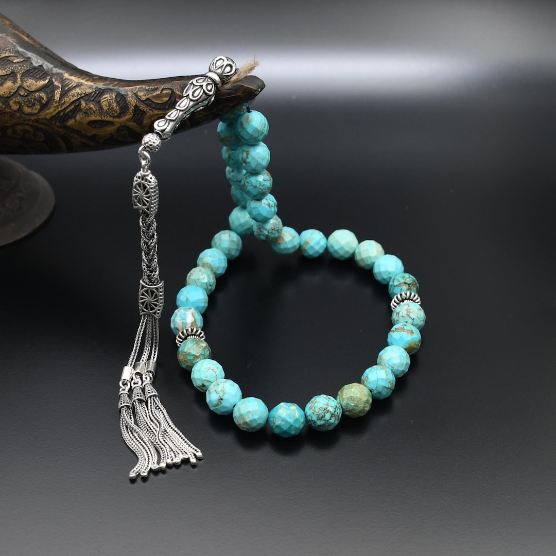 Firuza Tesbih, Real Turquoise Gemstone Rosary, Islamic Prayer 33 Beads ...
