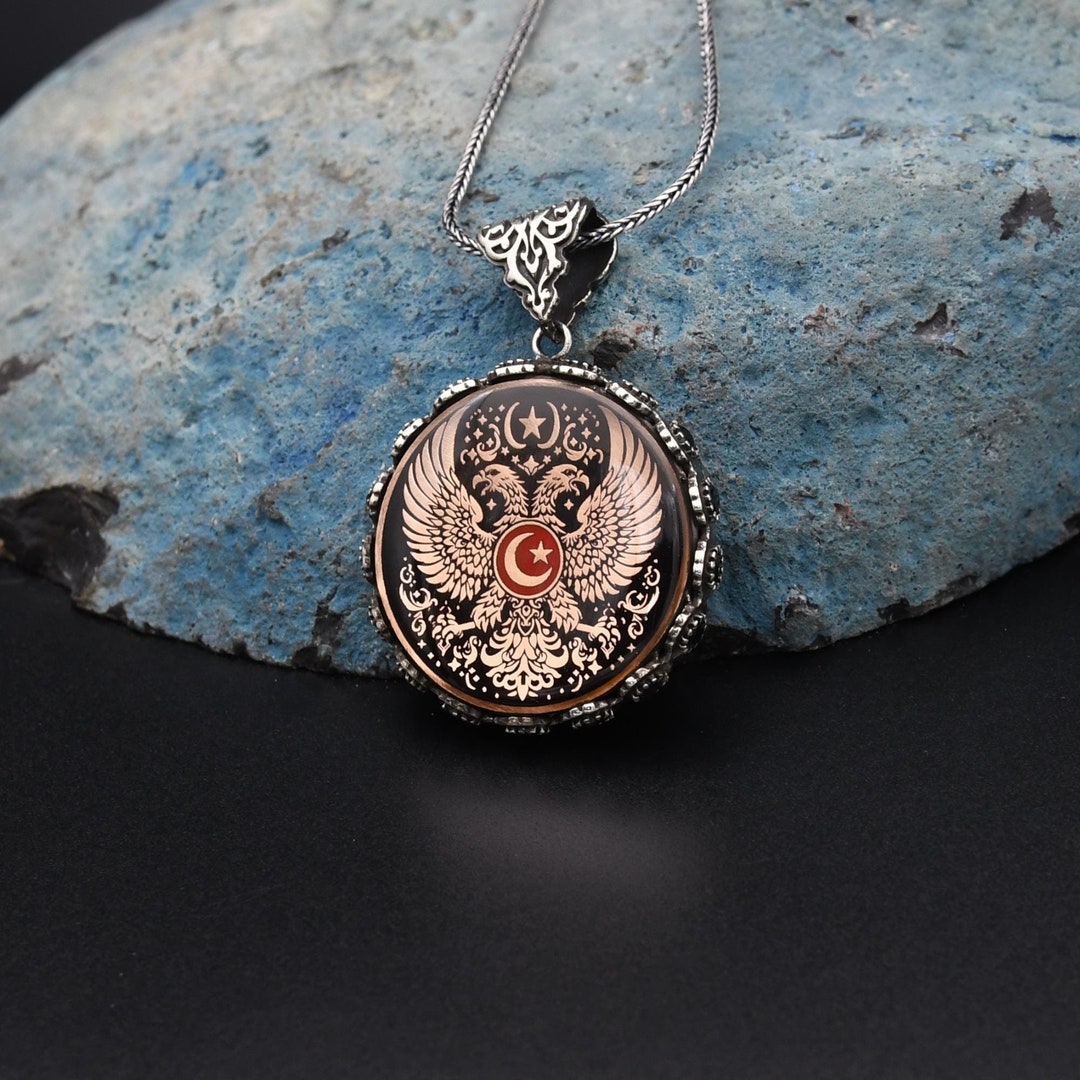 Historical Selcuklu Double Head Eagle Silver Necklace, Handmade ...