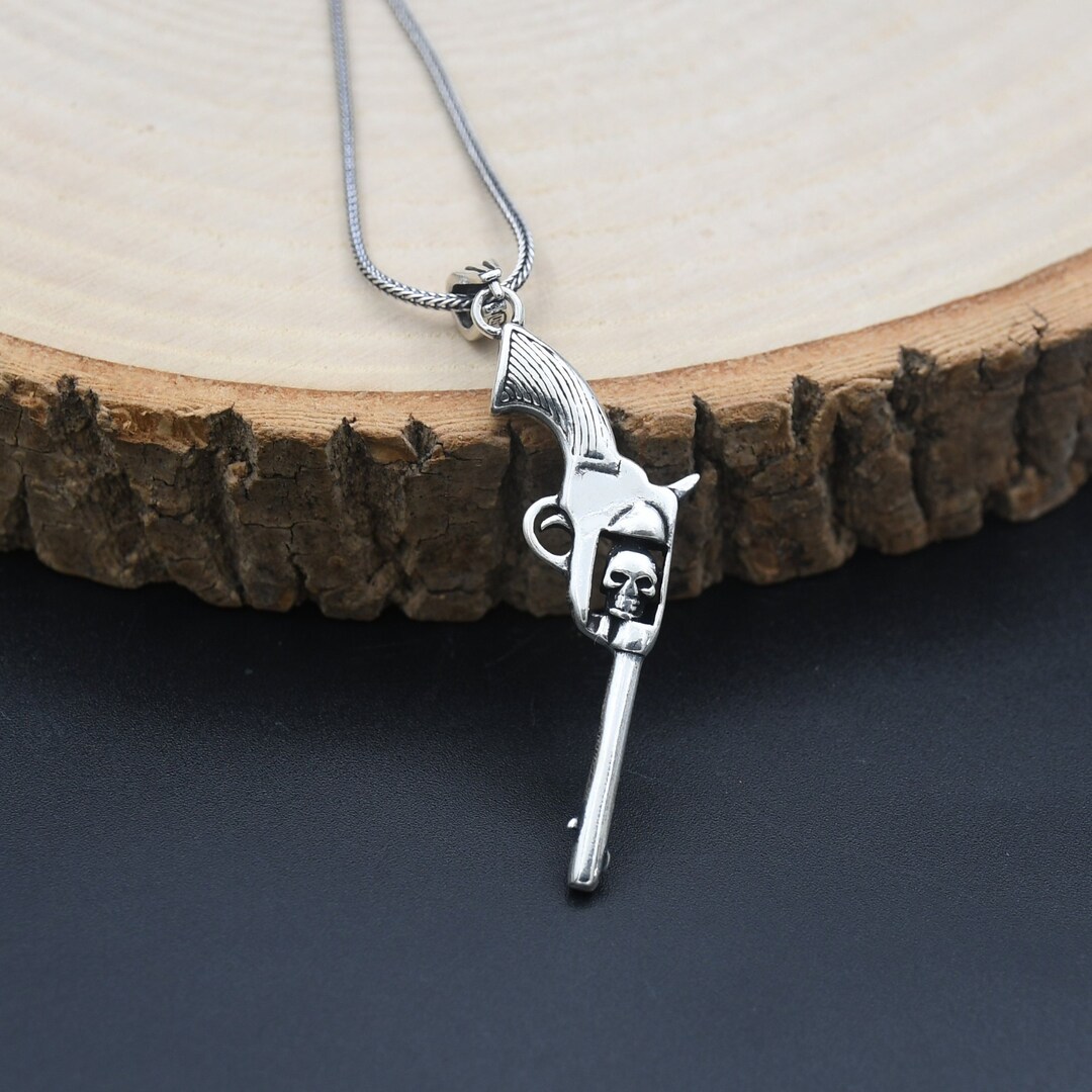 Pistol With Skull Necklace, 925 Sterling Silver Necklace, Revolver ...
